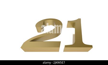 gold 21 number 3d illustration render Stock Photo - Alamy