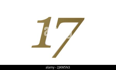 gold seventeen number 3d 17 illustration render Stock Photo - Alamy