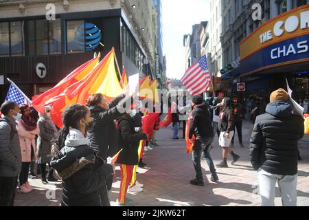 A group of people with flags and posters protesting against the Tigray ...