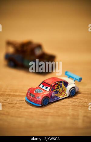 Wooden toy cars on table Stock Photo - Alamy