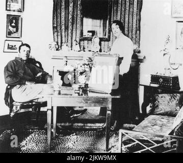 KAREN BLIXEN (1885-1962) Danish author of Out of Africa here with her brother Thomas on their ...