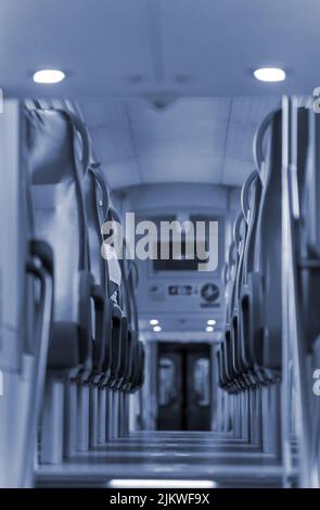 Italian railroad train interior, seats in a train in a row, train ...