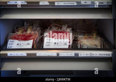 The blood depot stores and distributes bags of blood and platelets ...