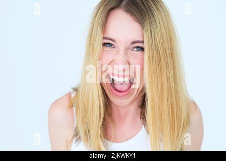 emotion face rage fury strangle woman baring teeth Stock Photo - Alamy