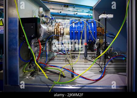 View of the synchrotron or circular particle accelerator of a hadrontherapy center for cancer ...