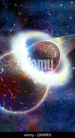 Moon (formation), stage 1: collision between a projectile and the Earth ...