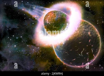 Moon (formation), stage 1: collision between a projectile and the Earth ...