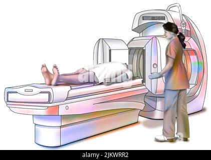Patient undergoing a Computed Tomography (CT) scan of the brain ...