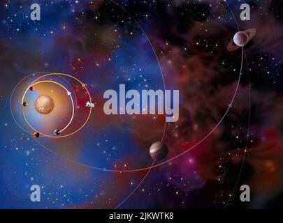 Trajectory of the Cassini probe from Earth to Saturn Stock Photo - Alamy