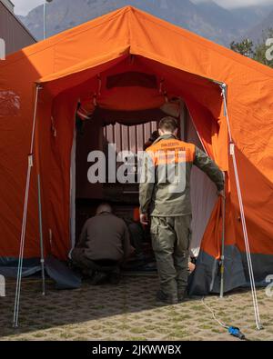 The protezione Civile, Civil Protection at work inside an ambulance ...