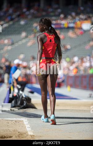 Fatima Diame participating in the long jump at the European Athletics ...
