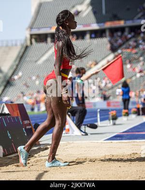 Fatima Diame participating in the long jump at the European Athletics ...