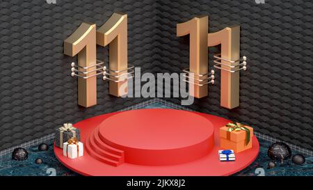a 3D rendering of red pedestal with 11 11 numbers Stock Photo - Alamy