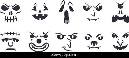 Pumpkin faces stencil. Scary carved halloween face, ghost smile spooky ...