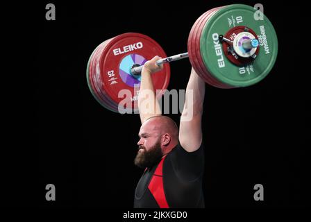 Canada’s Quinn Everett during the Men’s 109kg+ Final at The NEC on day ...