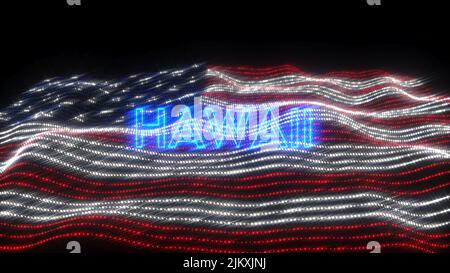 A waving flag of the USA with neon letters saying Louisiana over a ...