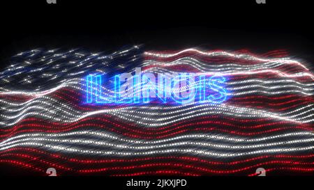 A waving flag of the USA with neon letters saying Louisiana over a ...