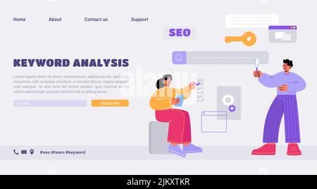 Keyword analysis landing page. Keywordist or copywriter characters ...
