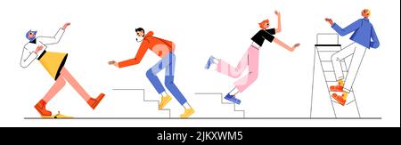 Set of falling male isolated. Falling from chair accident, falling down ...