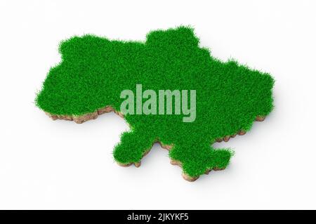 Ukraine map soil land geology cross section with green grass 3d ...