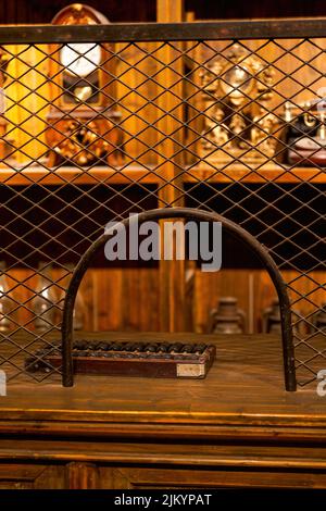 Retro bank pawn shop counter window Stock Photo - Alamy