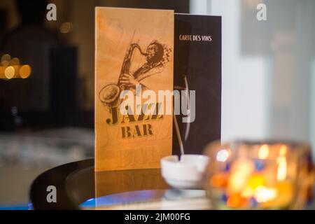 Jazz bar banner on the table Stock Photo - Alamy