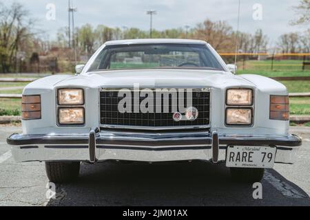 A beautiful Shot from front side view of a 1979 white Ford Ranchero ...