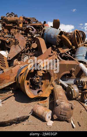 Pile of assorted rusted steel and metal parts and pieces at scrap metal ...