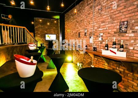 The interior decor of a small restaurant bar in Johannesburg, South ...