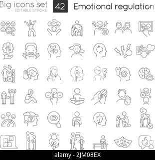 Emotional wellbeing linear icons set. Resilience, Serenity, Compassion ...