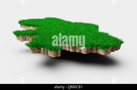 Ukraine map soil land geology cross section with green grass 3d ...