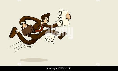 Busy people in hurry cartoon illustration set. Man and women rushing to ...