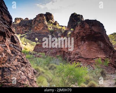 Quartz sandstone and congolmerate sedimentary karst rock formations ...