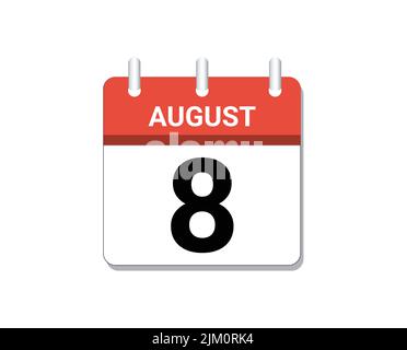 Daily calendar 8th of August month on white paper note. vector Stock ...