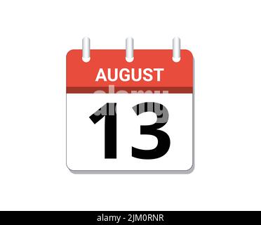 Daily calendar 13th of August month on white paper note. vector Stock ...