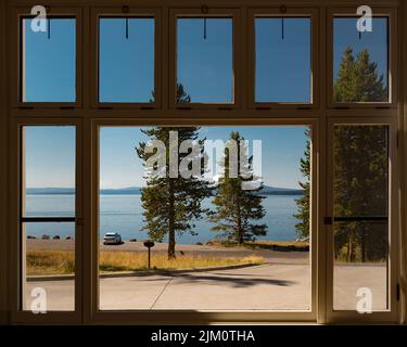Sunny beautiful landscape of Yellowstone Lake in Yellowstone National ...