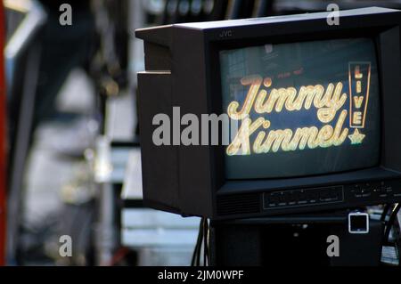The "Jimmy Kimmel Live" logo on a production stage behind Hollywood ...