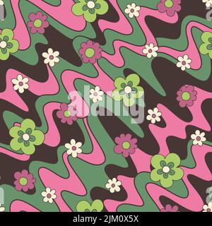 Retro Groovy Wiggly Stripes Vector Seamless Pattern Stock Vector Image ...