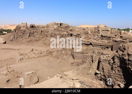 ancient ruins in Satet temple on Elephantine island in Aswan Stock ...