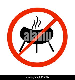 No barbecue, no grill. Prohibition sign. Forbidden round sign. Vector ...