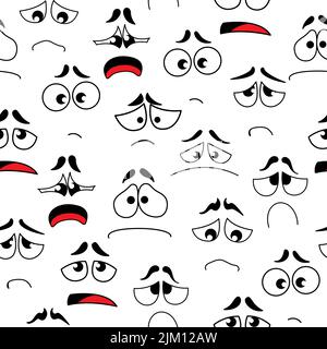 Cartoon sad face, vector plaintive look, unhappy or upset emoji ...