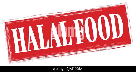 HALAL FOOD text written on red rectangle stamp sign Stock Photo - Alamy