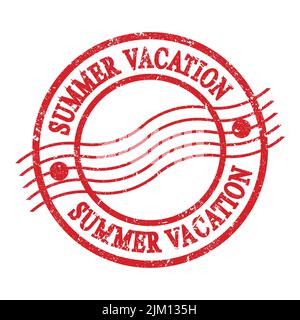 SUMMER VACATION text written on green-black grungy lines stamp sign ...
