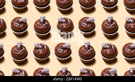 Seamless pattern of Halloween treat maffin decorated witch hats. Happy ...