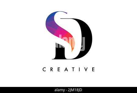SD Letter Design with Creative Cut and Colorful Rainbow Texture. SD ...