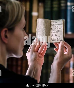Curator Sarah Laycock with the last Charlotte Bronte miniature ...