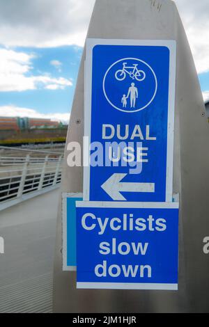 Shared or dual use cycle and pedestrian path in Newcastle. Road sign ...