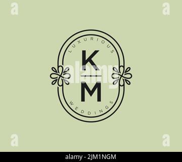 KM Initials letter Wedding monogram logos template, hand drawn modern ...