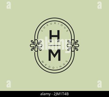HM Initials letter Wedding monogram logos collection, hand drawn modern ...