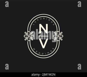 NV Initials letter Wedding monogram logos template, hand drawn modern ...